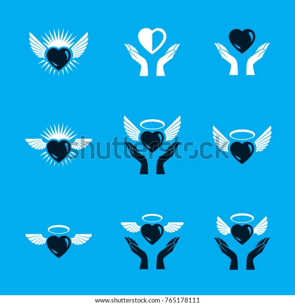 Guardian Angel Vector Conceptual Emblems Collection Stock Vector ...