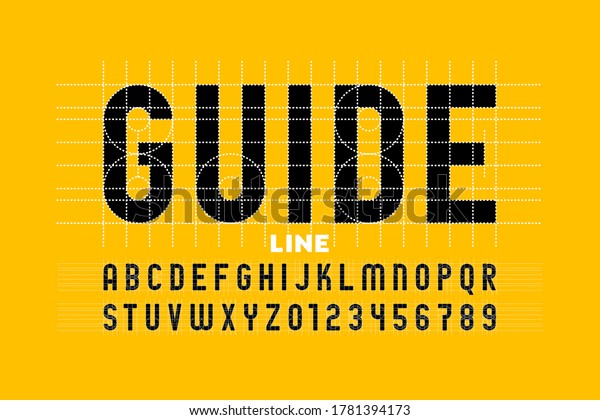 Guide line font, alphabet letters and numbers vector illustration