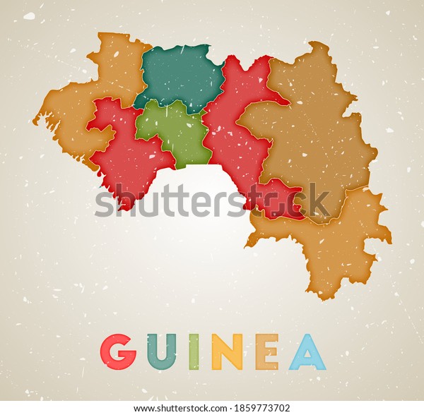 Guinea Map Country Poster Colored Regions Stock Vector (Royalty Free ...