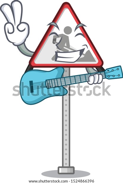 Guitar Road Work Sign Isolated Cartoon Stock Vector (Royalty Free ...