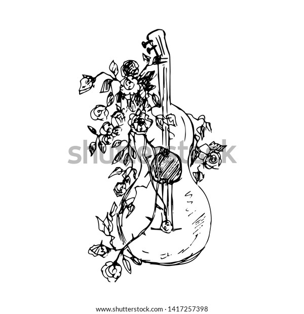 Guitar Roses Romance Vector Illustration: เวกเตอร์สต็อก (ปลอดค่า ...