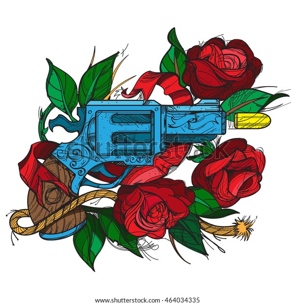 Gun Roses Tattoo Hand Drawing Style Stock Vector (Royalty Free ...