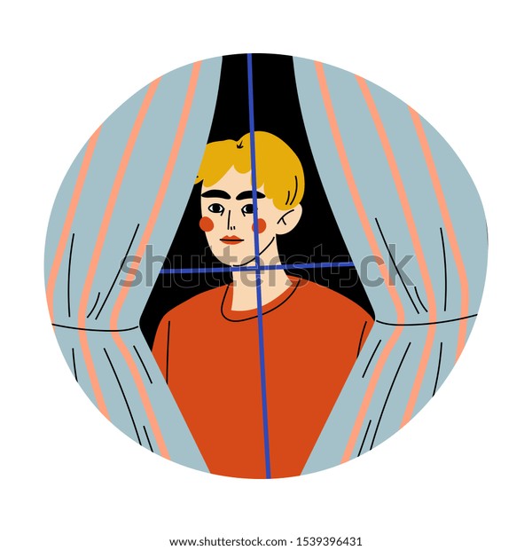 Guy Looks Out Window Cartoon Vector: เวกเตอร์สต็อก (ปลอดค่าลิขสิทธิ์ ...