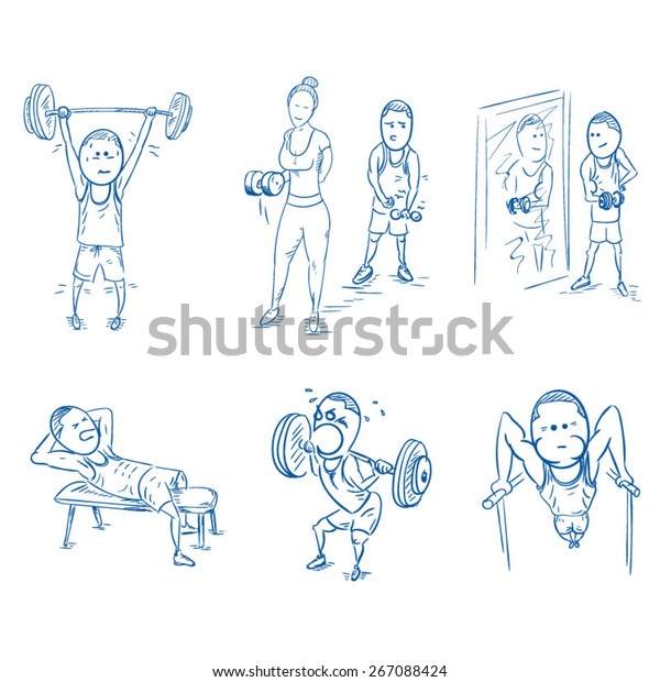 Gym Doodle Set Eps 10 Vector Stock Vector (Royalty Free) 267088424