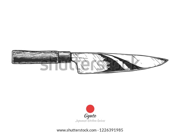 Gyuto Japanese Kitchen Knife Vector Hand: vetor stock (livre de ...