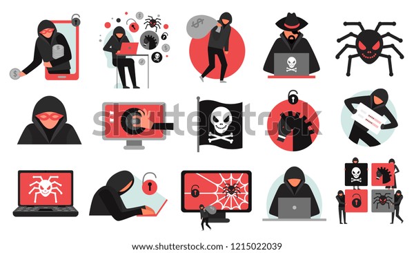 Hacker Activity Set Black Red Icons Stock Vector (Royalty Free) 1215022039