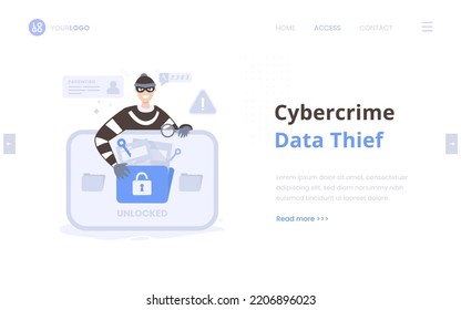 Hacker Cybercrime Data Thief Illustration Landing Stock Vector (Royalty ...