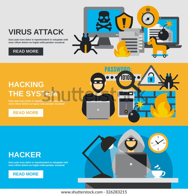 Hacker Horizontal Banner Set Virus Attack Stock Vector (Royalty Free) 326283215