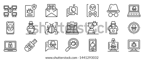 Hacker Icons Set Outline Set Hacker Stock Vector Royalty Free 1441293032 Shutterstock
