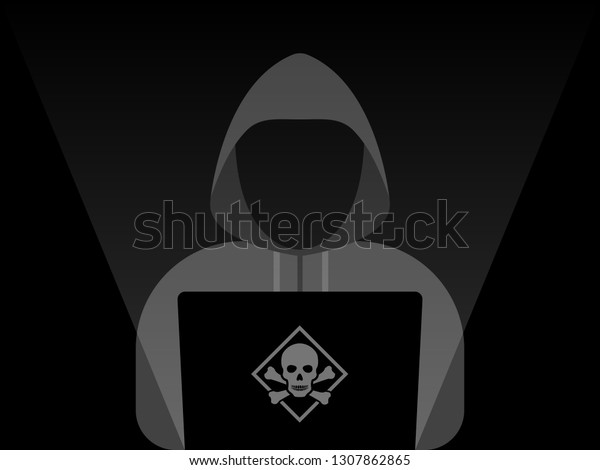 Hacker Laptop Icon Flat Illustration Hacker Stock Vector (Royalty Free ...