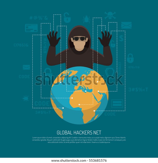 Hackers Threat Warning Flat Poster Black Stock Vector (Royalty Free ...