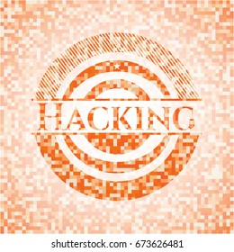 Hacking Abstract Emblem Orange Mosaic Background Stock Vector (Royalty ...