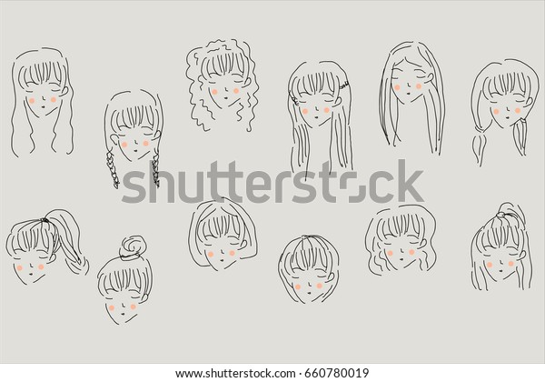 Hair Style Set Doodle Cute Bangs Stock Vector (Royalty Free) 660780019