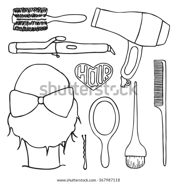 Hairdressing Tools Set Handdrawn Cartoon Collection Stock Vector ...