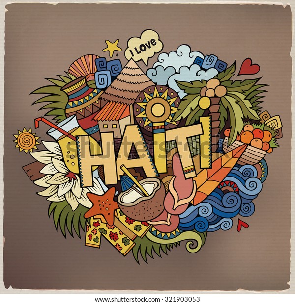 Haiti Hand Lettering Doodles Elements Symbols Stock Vector (Royalty ...
