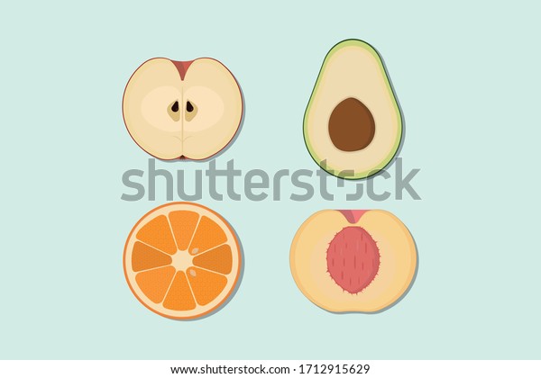 Half Cut Fruits Vector Illustration Apple Stock Vector (Royalty Free ...