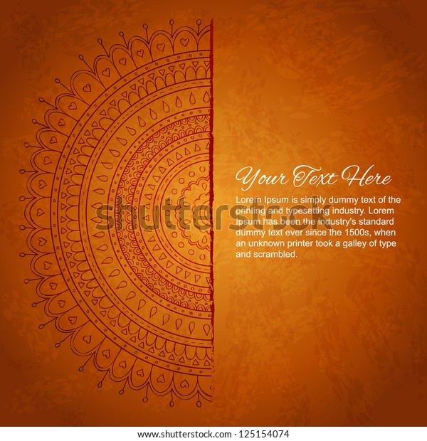 Half of mandala ornament with space for your text. Vector image