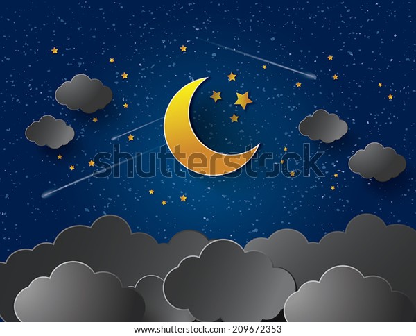 Half Moon Stars Midnight Paper Art Stock Vector (Royalty Free ...