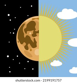 Half Sun Half Moon Day Night Stock Vector (Royalty Free) 2199191757 ...