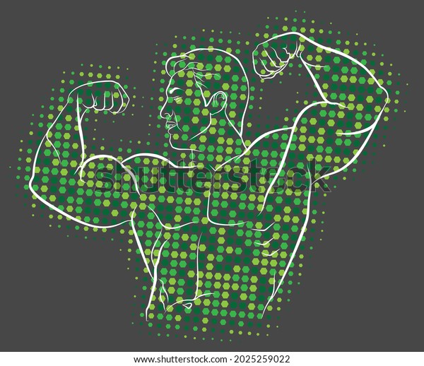 Halftone Drawing Healthy Man Body Builder Stock Vector (Royalty Free ...