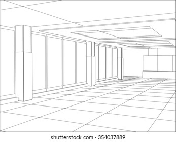 Hall Vector Illustration Outline Sketch Interior Stock Vector (Royalty ...