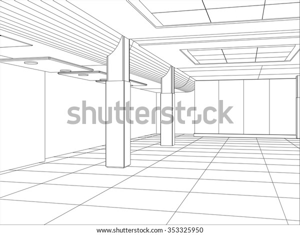Hall Vector Illustration Outline Sketch Interior Stock Vector (Royalty ...