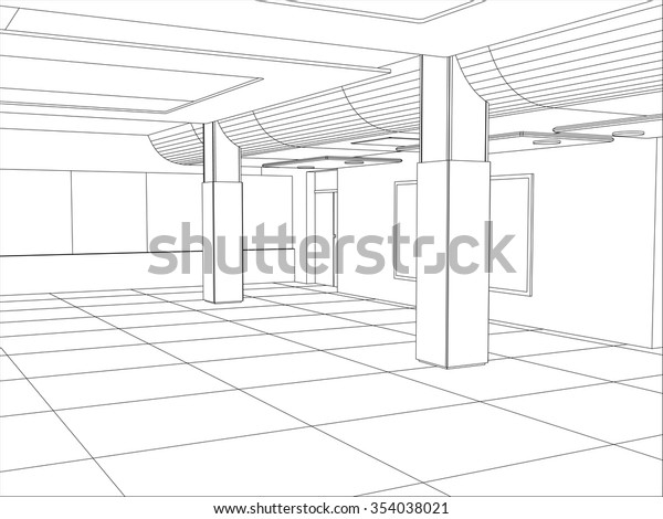 Hall Vector Illustration Outline Sketch Interior Stock Vector (Royalty ...