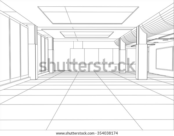 Hall Vector Illustration Outline Sketch Interior: vetor stock (livre de ...