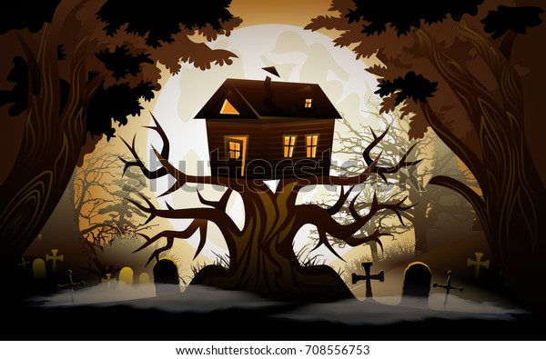 Halloween Background Halloween Landscape Haunted Horror Stock Vector ...