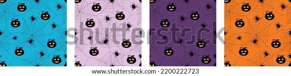 Halloween Background Spider Pumpkins Pink Purple Stock Vector (Royalty ...