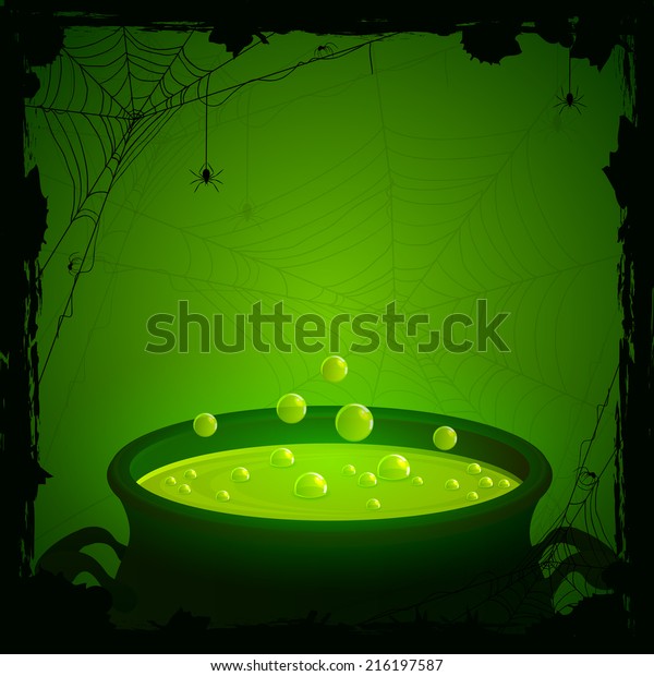 Halloween Background Witches Cauldron Green Potion Stock Vector ...