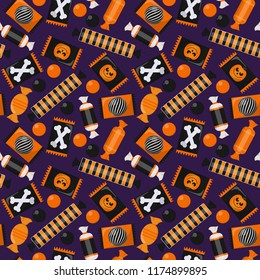 Halloween Candy Seamless Pattern Assortment Colorful Stock Vector ...