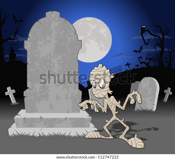 Halloween Cemetery Background Tombs Funny Cartoon Stock Vector (Royalty ...