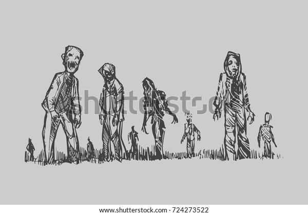 Halloween Concept Zombie Crowd Walking Around Stock Vector (Royalty ...