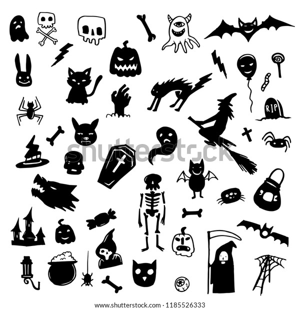 Halloween Doodle Draw Horror Graphics Elements Stock Vector (Royalty ...