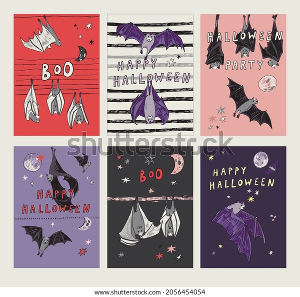 Halloween Funny Bats Posters Vector Set Stock Vector (Royalty Free ...