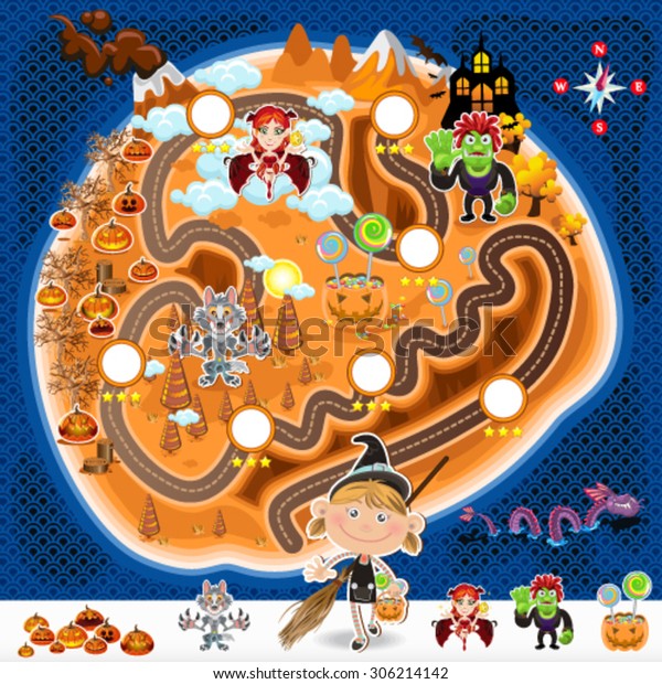 Halloween Game Assets Map 스톡 벡터(로열티 프리) 306214142
