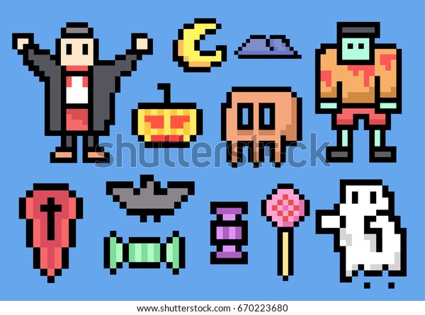Halloween Gang Pixel Art Elements Design Stock Vector (Royalty Free ...