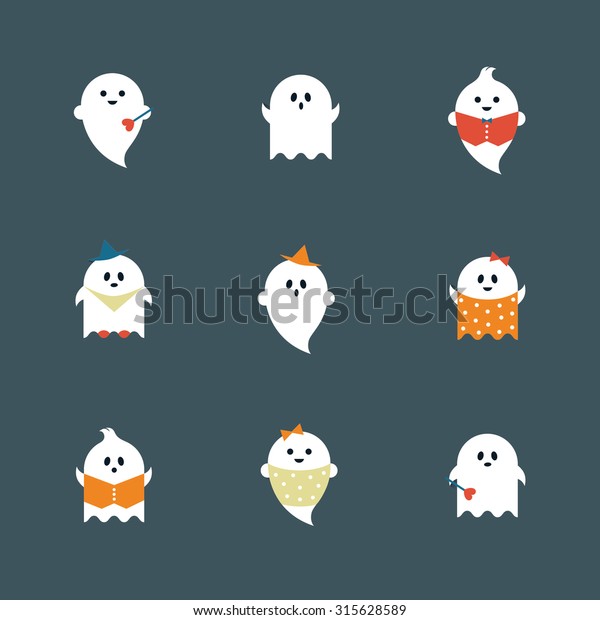 Halloween Ghosts Flat Icons Set Stock Vector (Royalty Free) 315628589