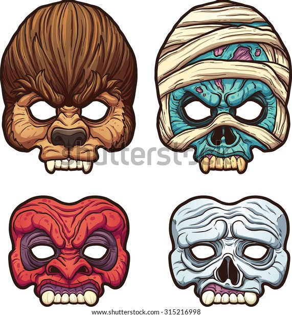 Halloween masks. Vector clip art illustration with simple gradients ...