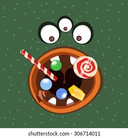 Halloween Monster Eating Candy Flat Design Stock Vector (Royalty Free ...