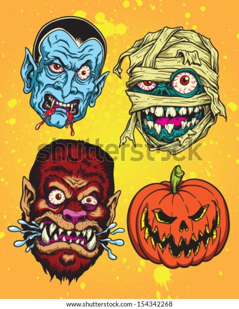 Halloween Monster Head Vector Set Stock Vector (Royalty Free) 154342268