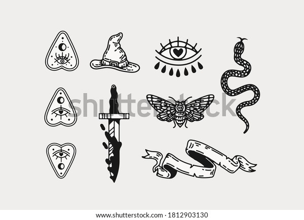 Halloween Scary Occult Witchcraft Vector Illustrations Stock Vector ...