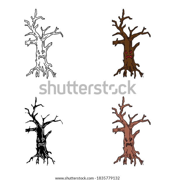Halloween Scary Tree Face Sketch Style Stock Vector (Royalty Free ...