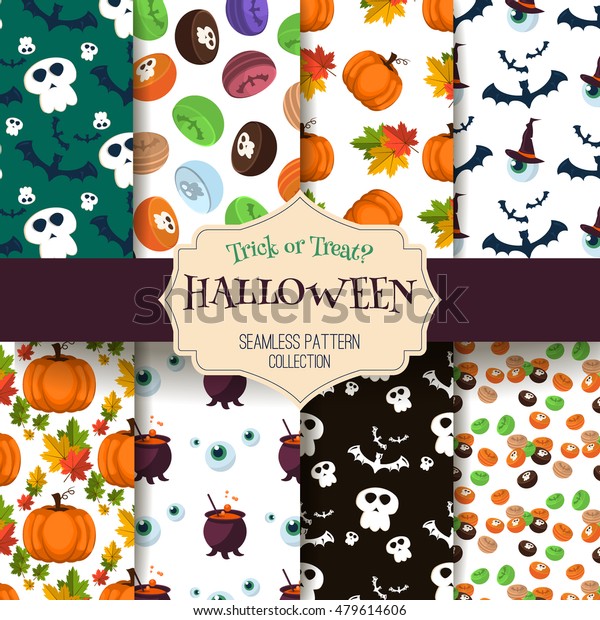 Halloween Seamless Pattern Set Scary Wallpaper Stock Vector (Royalty ...