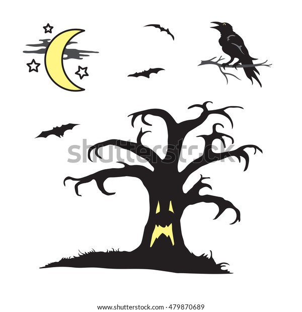 Halloween Spooky Tree Scene Stock Vector (Royalty Free) 479870689 ...