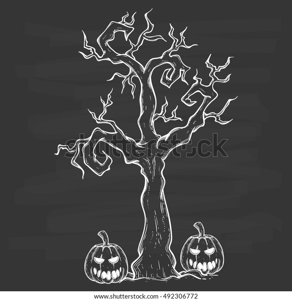 Halloween Tree Pumpkin Spooky Face Using Stock Vector (Royalty Free ...