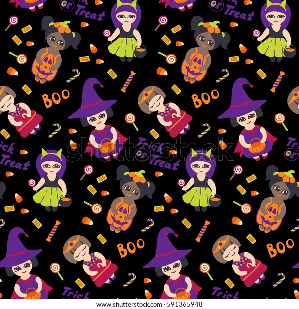 Halloween Vector Seamless Pattern Kids Costumes Stock Vector (Royalty ...