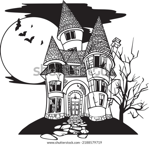 Halloween Witches Castle Vector Black White Stock Vector (Royalty Free ...