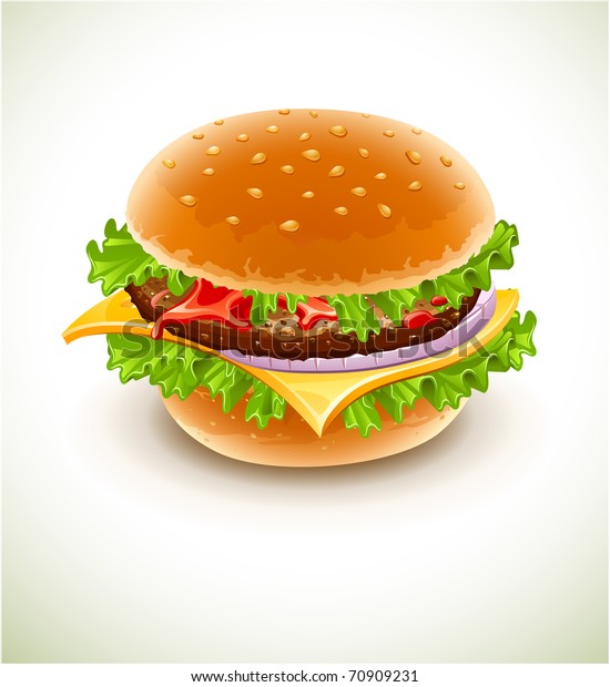 Hamburger Cheese Lettuce Onion Meat Rissole Stock Vector (Royalty Free ...
